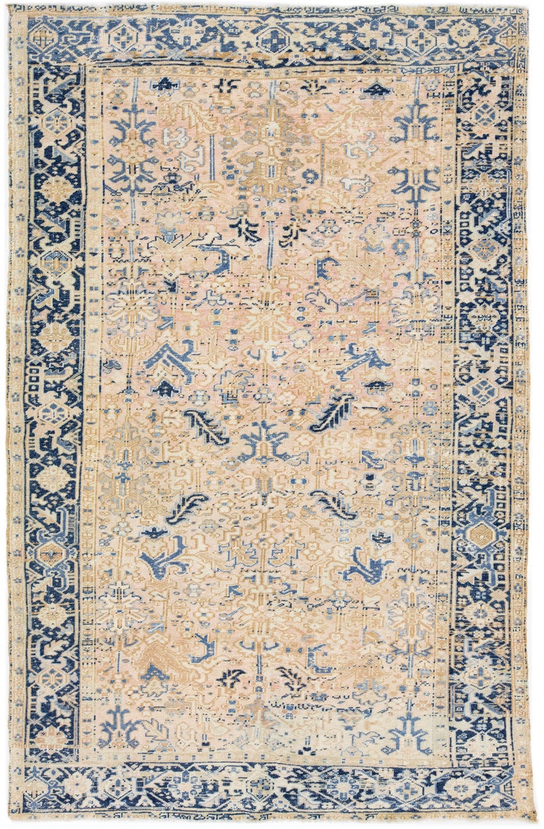 Antique Persian Heriz Peach Wool Rug Allover Handmade Motif For Sale at ...