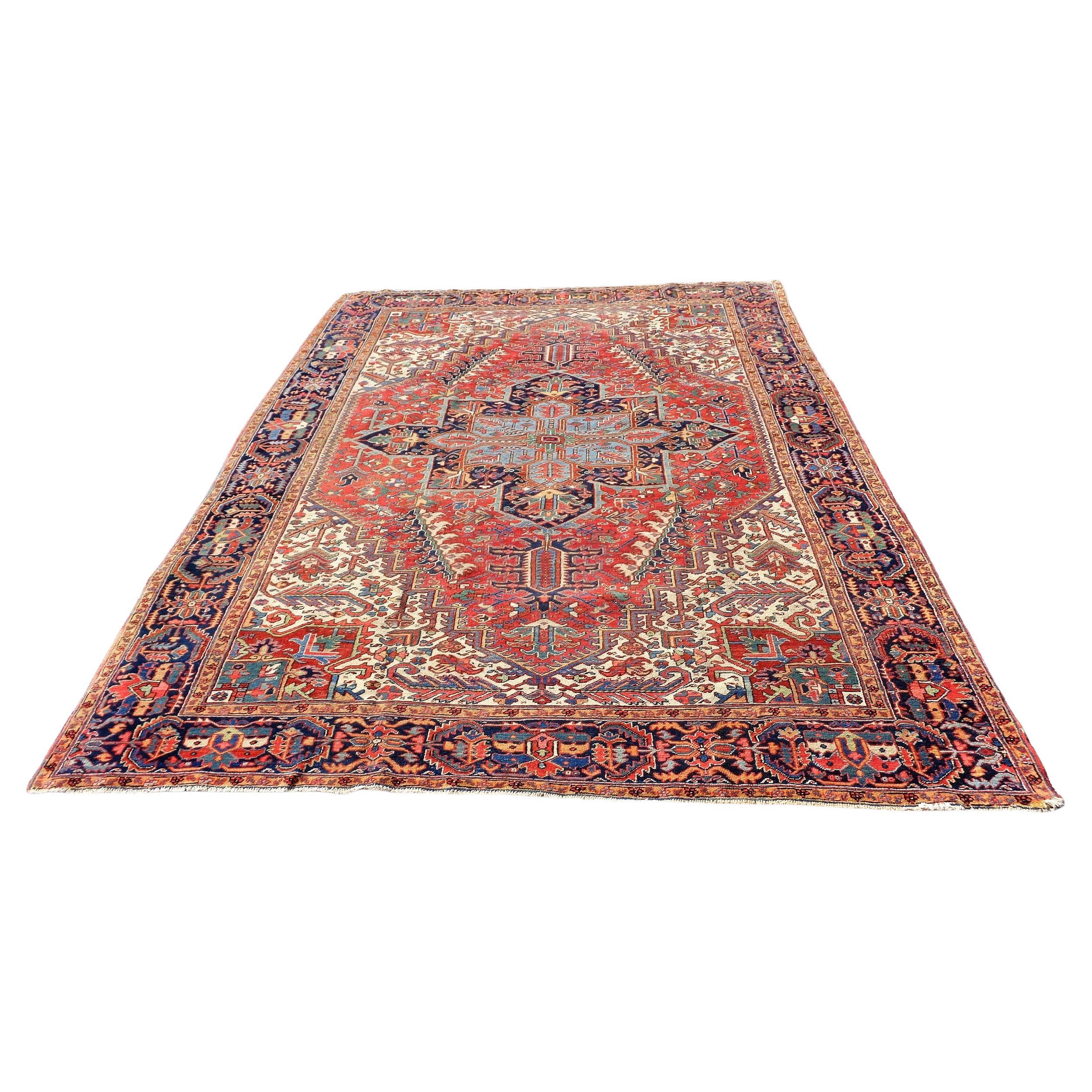 Antique Heriz Room Size Oriental Wool Rug, c1930 For Sale at 1stDibs
