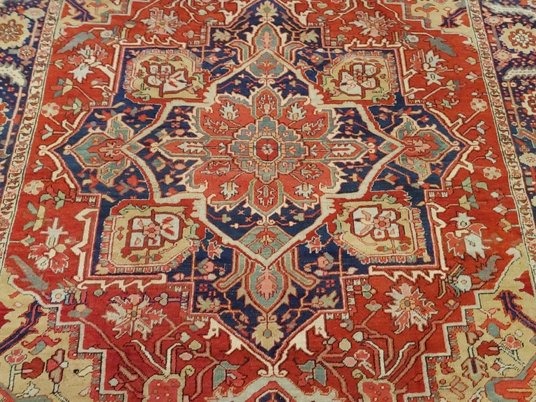 Antique Persian Heriz Rug, Rust Colored With Gold, Wool, Room Size For ...