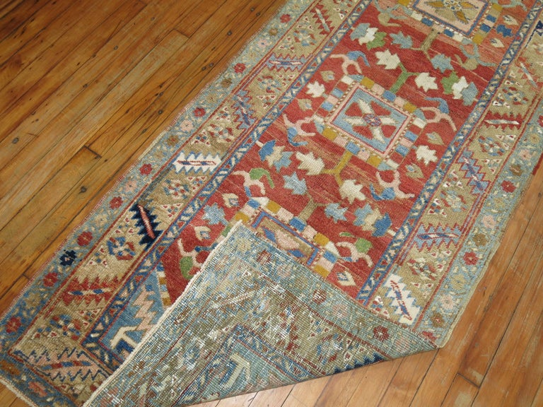 Long Antique Persian Heriz Runner For Sale at 1stDibs