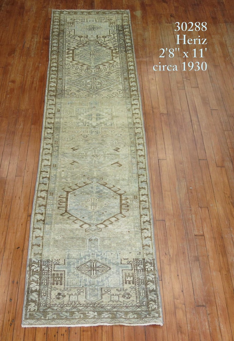 Neutral Antique Persian Heriz Runner For Sale at 1stDibs