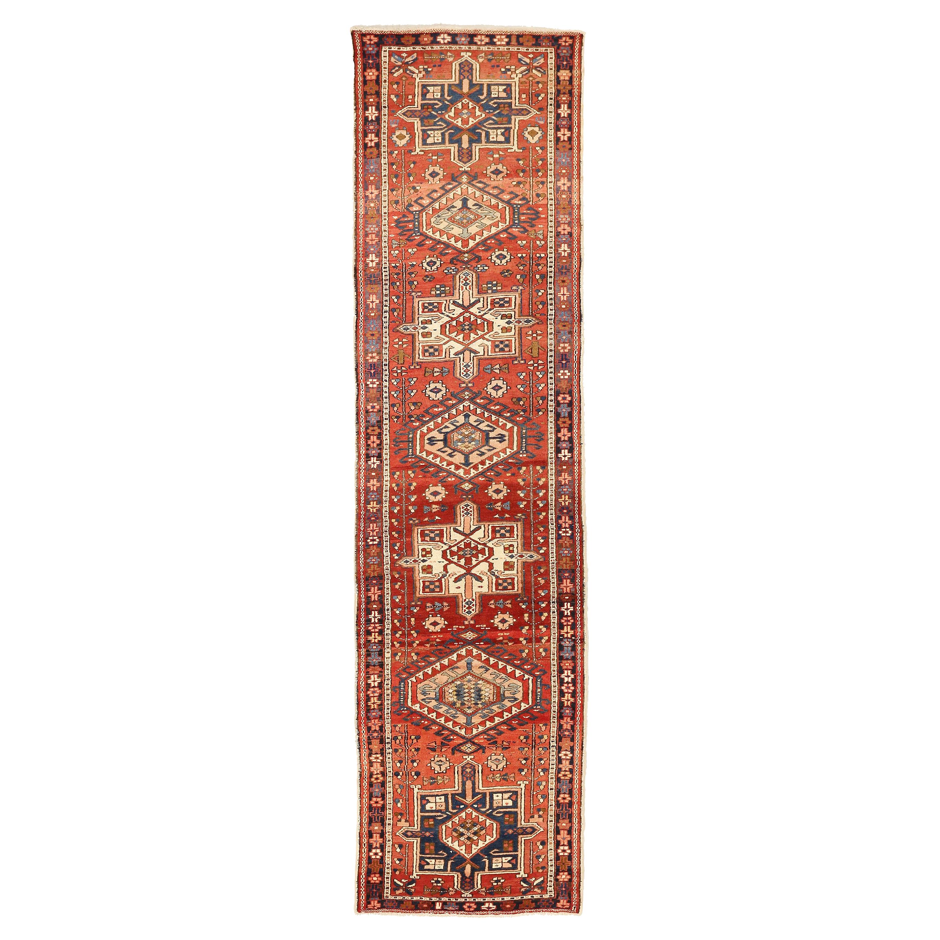 Antique Azerbaijan Runner Rug with Red and Ivory Tribal Medallions on ...