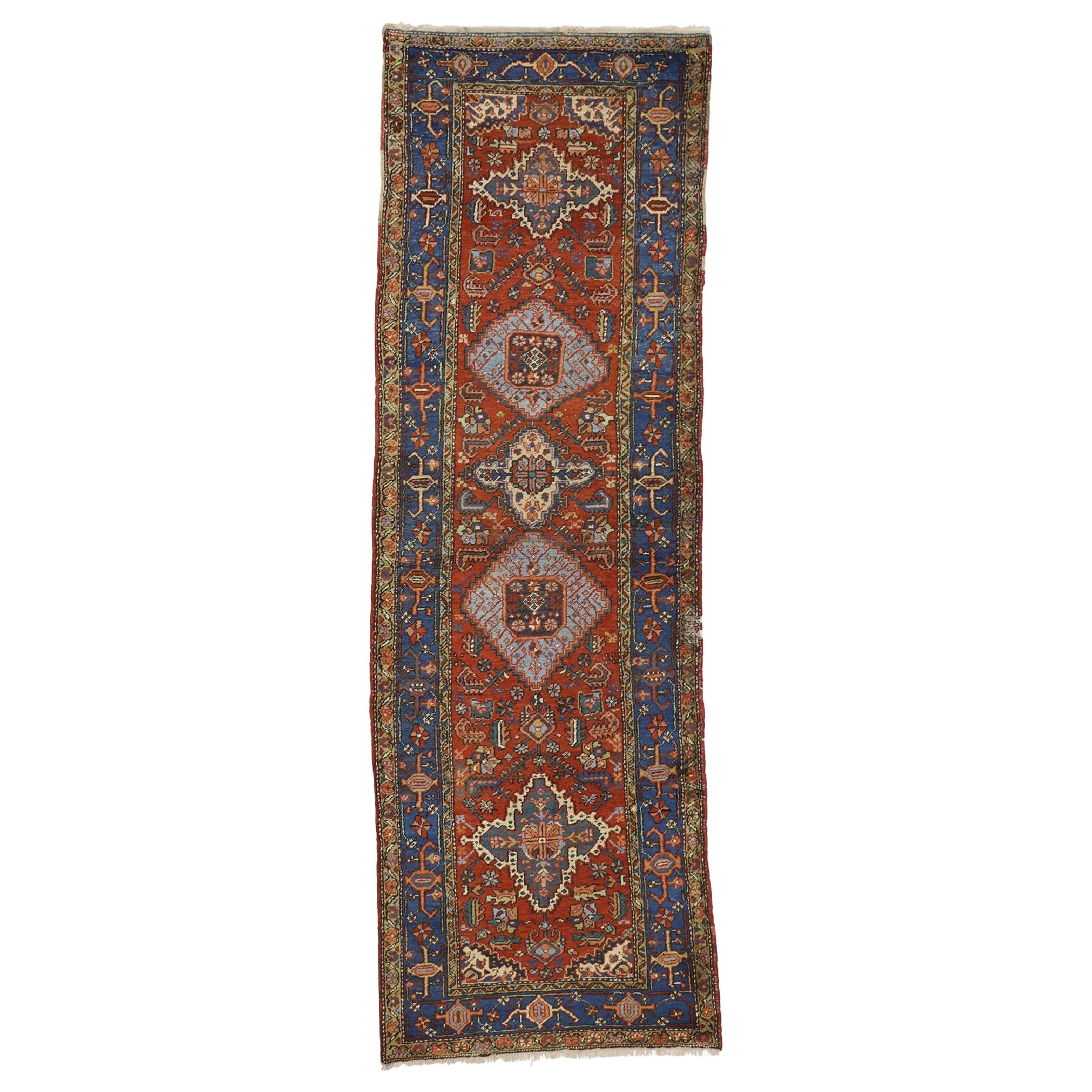 Vintage Persian Bakhtiari Runner, Traditional Style Hallway Runner For ...