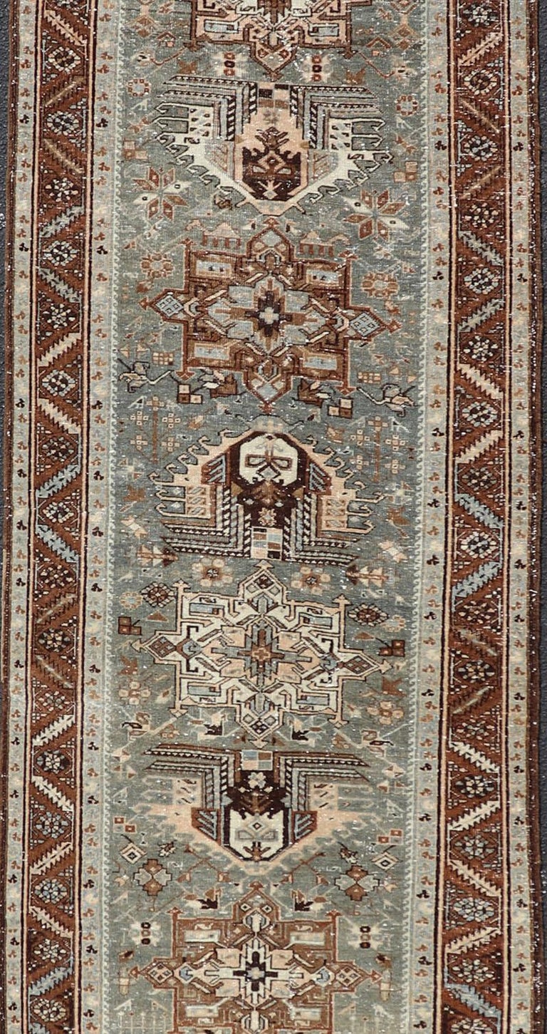 Antique Persian Heriz Runner with Geometric Medallions For Sale at 1stDibs
