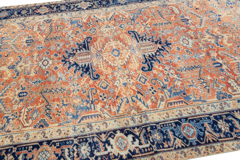Antique Persian Heriz Rust Handmade Wool Rug with Medallion Design For ...