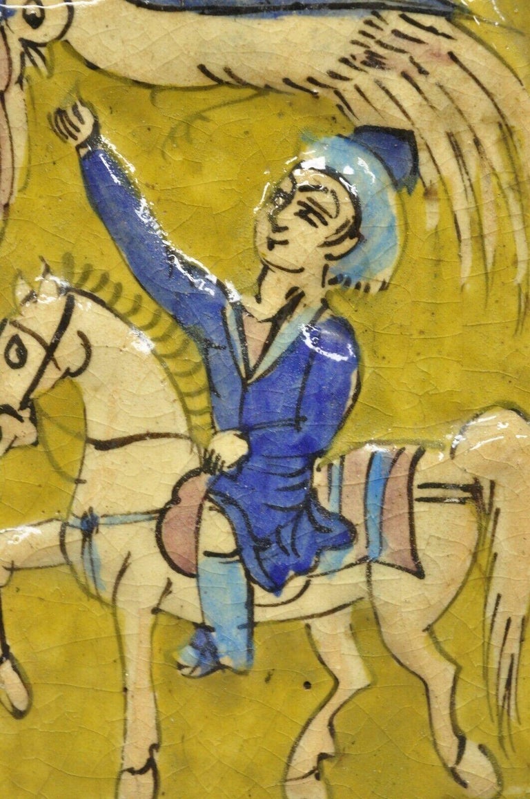 Antique Persian Iznik Qajar Style Ceramic Mustard Pottery Tile Phoenix ...