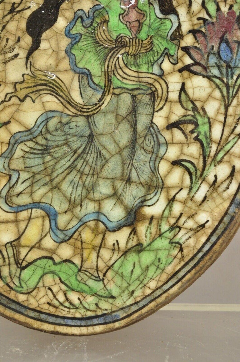 Antique Persian Iznik Qajar Style Ceramic Pottery Oval Tile Dancing ...