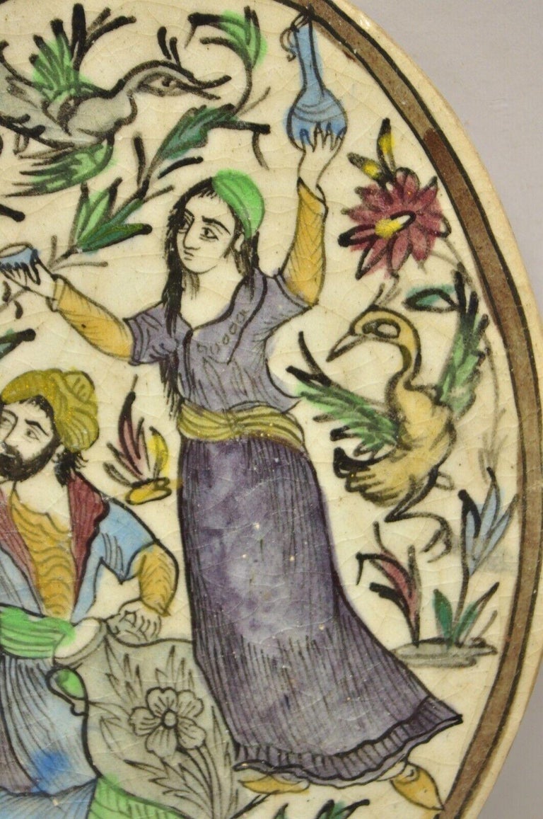 Antique Persian Iznik Qajar Style Ceramic Pottery Oval Tile Jugs Man ...