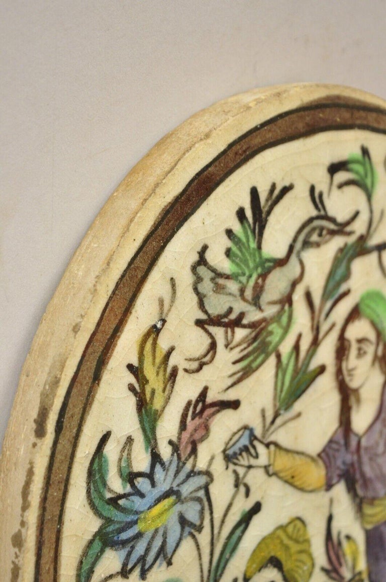 Antique Persian Iznik Qajar Style Ceramic Pottery Oval Tile Jugs Man ...