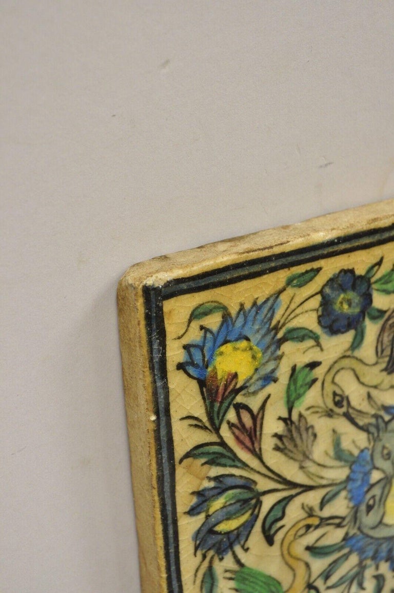 Antike persische Iznik Qajar Stil Keramik Kachel Tiere Jagd auf Fliesen ...
