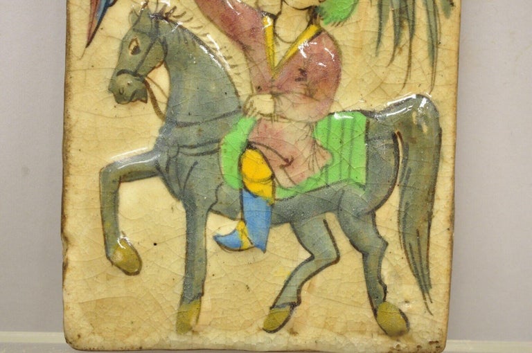 Antique Persian Iznik Qajar Style Ceramic Pottery Tile Blue Phoenix ...