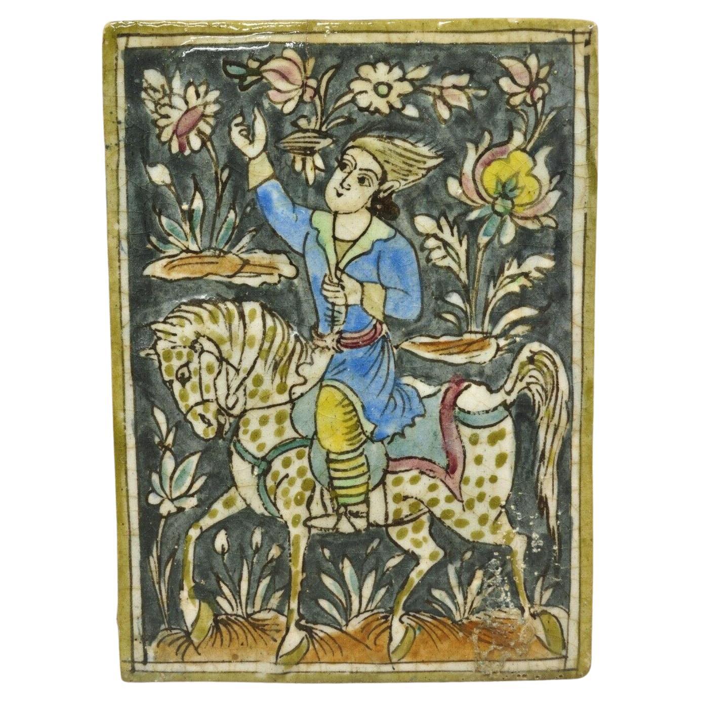 Antique Persian Iznik Qajar Style Ceramic Pottery Tile 2 Women with ...