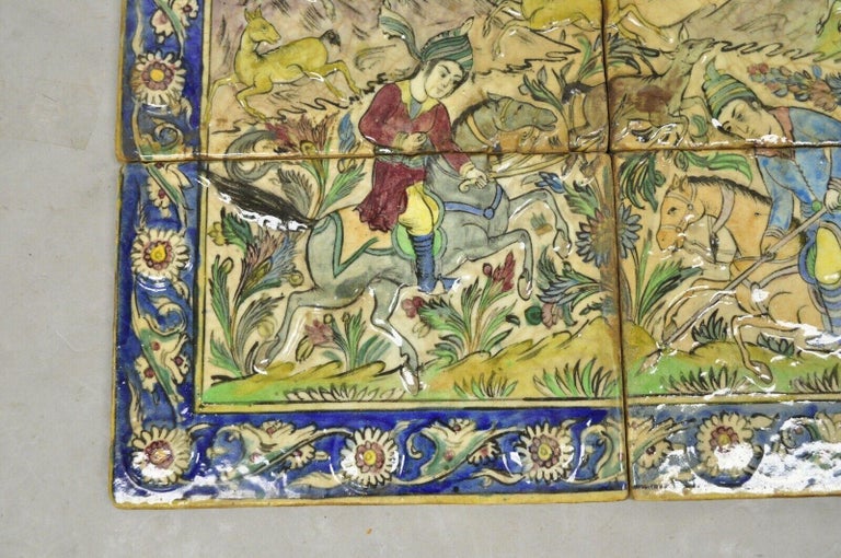 Antique Persian Iznik Qajar Style Ceramic Pottery Tile Mosaic Hunt ...