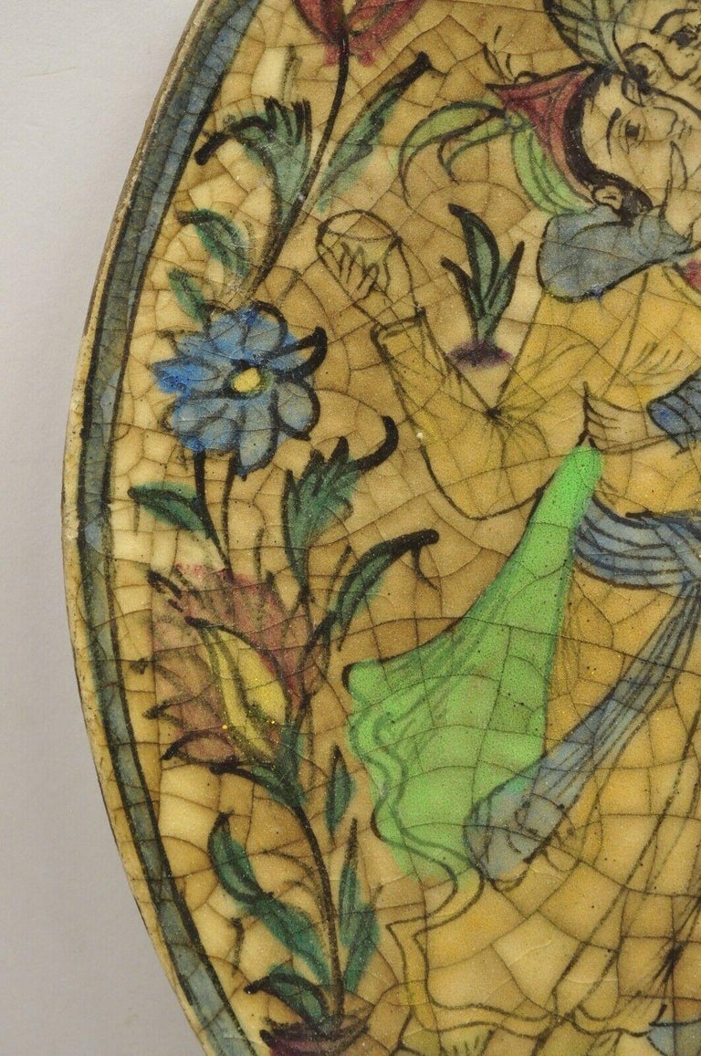 Antique Persian Iznik Qajar Style Oval Ceramic Pottery Tile Loving ...