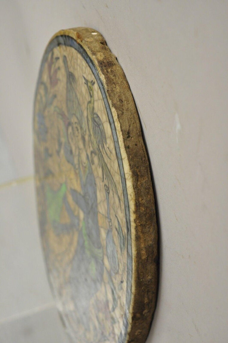 Antique Persian Iznik Qajar Style Oval Ceramic Pottery Tile Loving ...