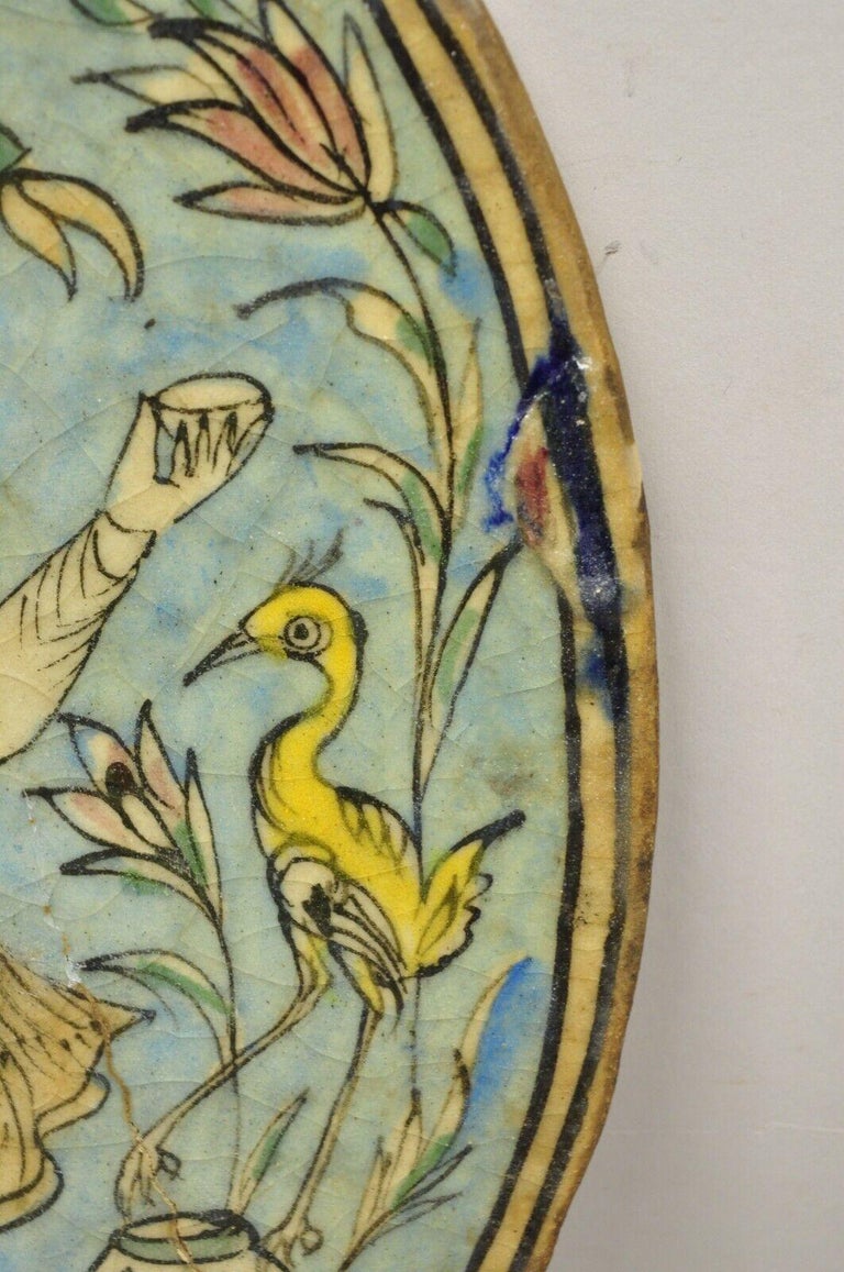 Antique Persian Iznik Qajar Style Oval Ceramic Pottery Tile Man and ...