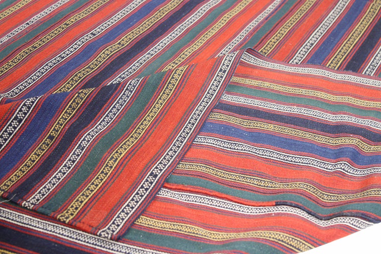 Antique Persian Jajim Flat-Weave Rug with Colored Stripes and Tribal ...