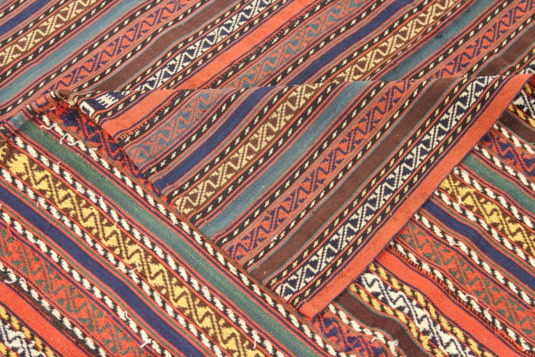 Antique Persian Jajim Flat-Weave Rug with Colored Tribal Stripes For ...