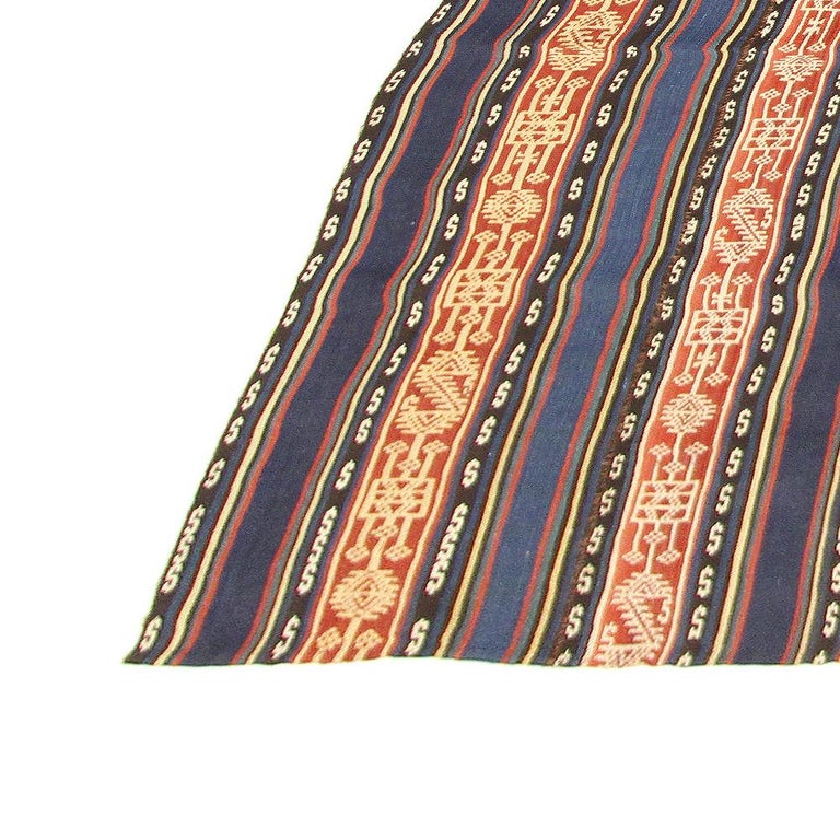 Antique Persian Jajim Flat-Weave Rug with Navy and Brown Tribal Stripes ...