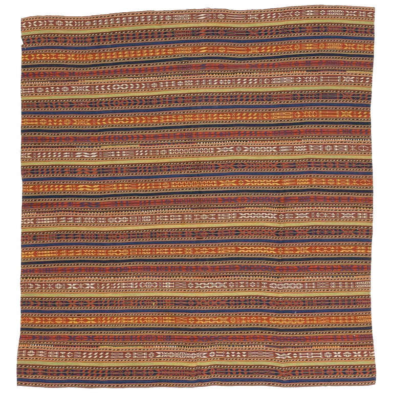 Antique Persian Jajim Rug with Red and Blue Tribal Stripes For Sale at ...