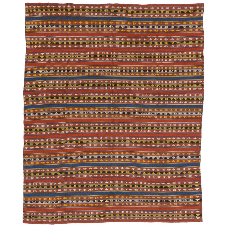 Antique Persian Jajim Rug with White and Gold Geometric Details on ...