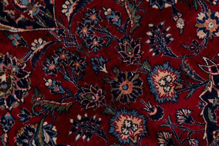 Antique Persian Kashan Carpet, Dark Red Field, Navy Borders, Baby Blue ...
