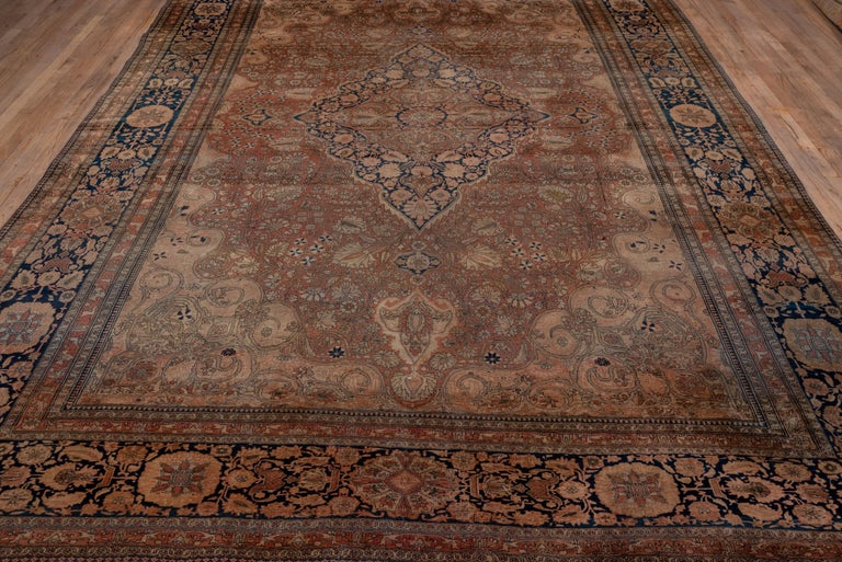 Antique Persian Kashan Carpet, Rust Field, Center Medallion, Blue ...