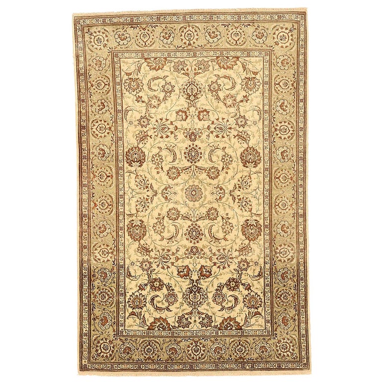 Antique Persian Kashan Rug with Brown and White Floral Details Over ...