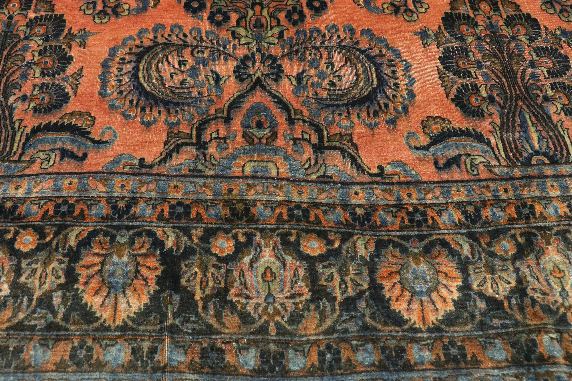 Tapis persan ancien de Kashan à motifs floraux sarouk et style ...
