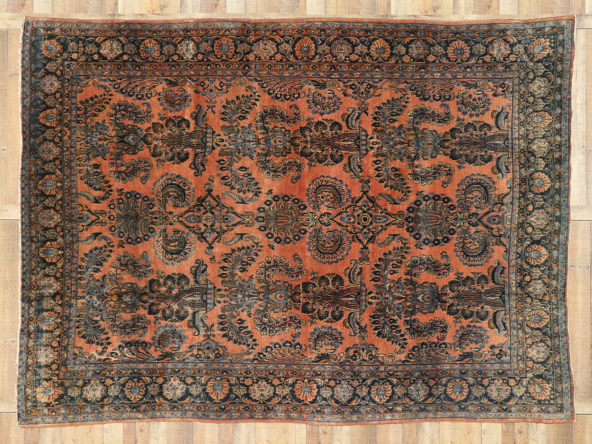 Tapis persan ancien de Kashan à motifs floraux sarouk et style ...