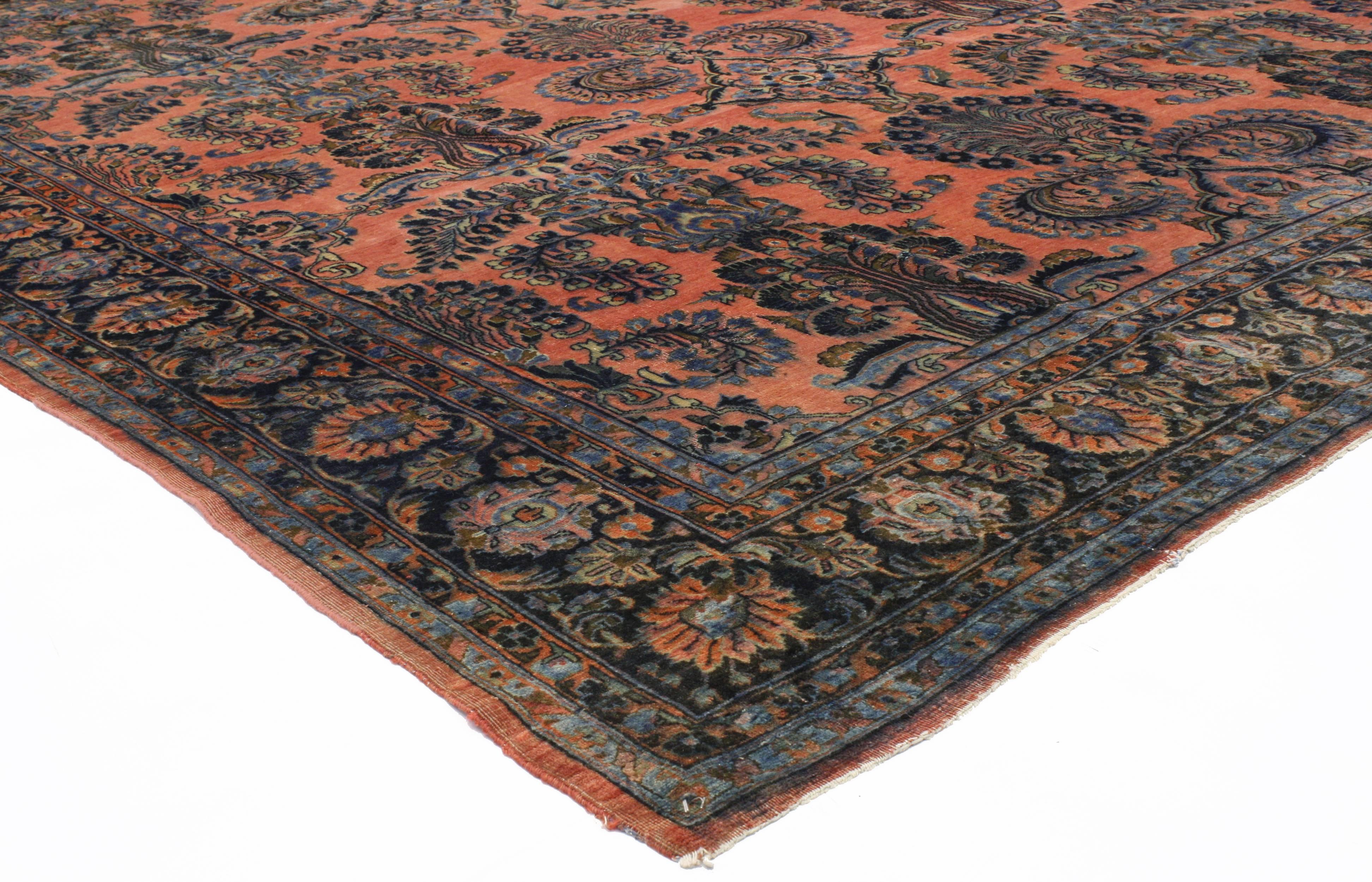 Tapis persan ancien de Kashan à motifs floraux sarouk et style ...