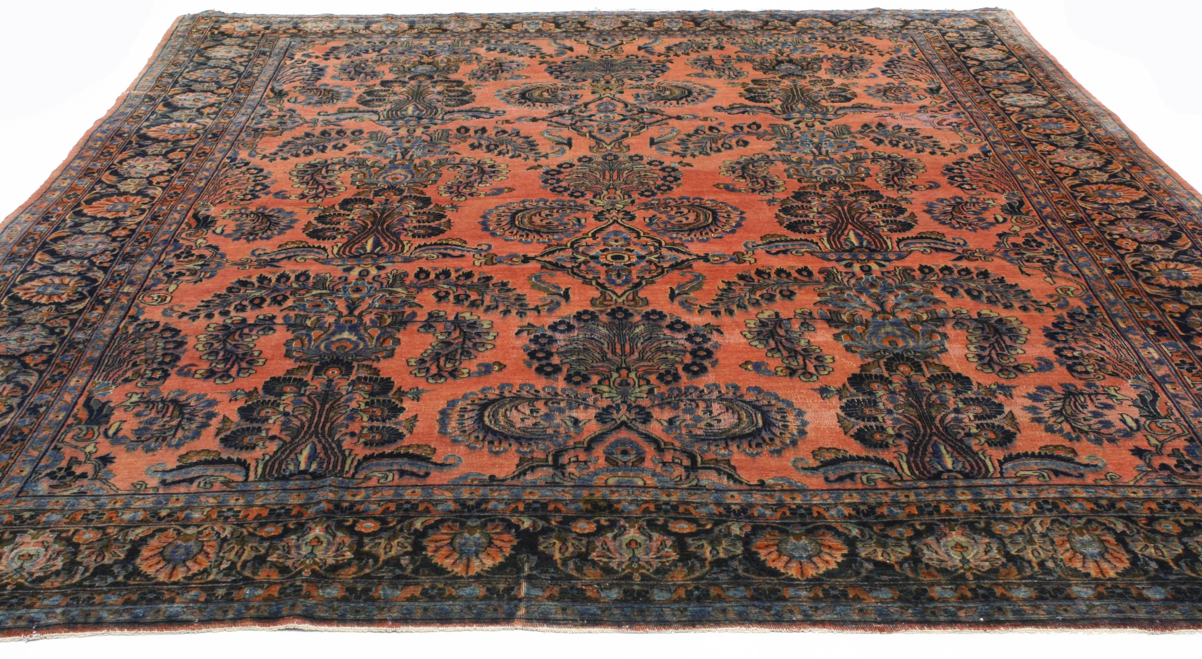 Tapis persan ancien de Kashan à motifs floraux sarouk et style ...