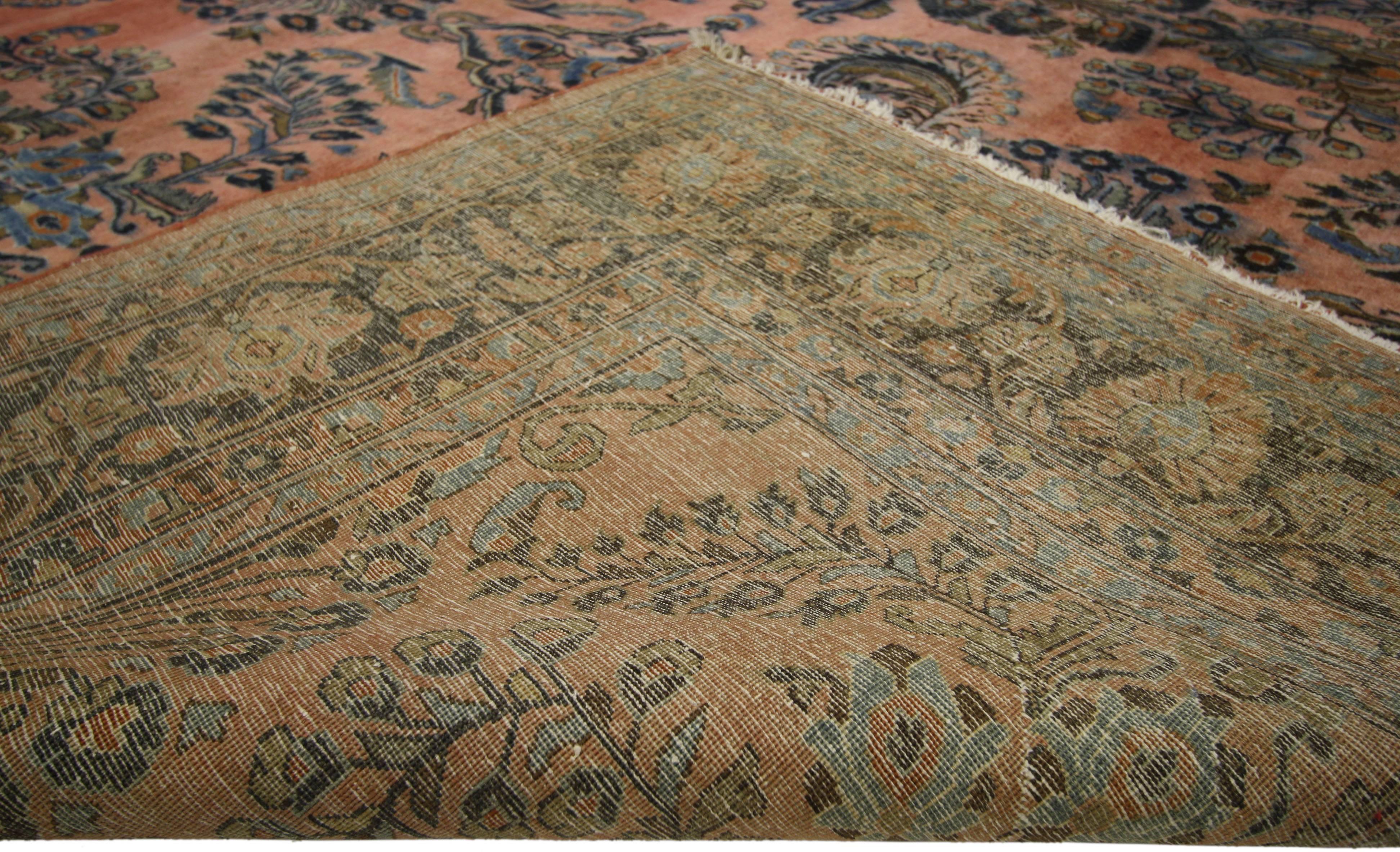 Tapis persan ancien de Kashan à motifs floraux sarouk et style ...