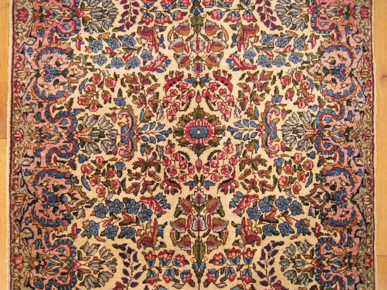 Antique Persian Kerman Oriental Rug, in Small Size, with Ivory Field ...