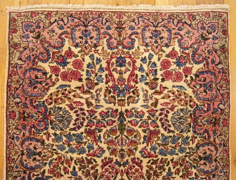 Antique Persian Kerman Oriental Rug, in Small Size, with Ivory Field ...