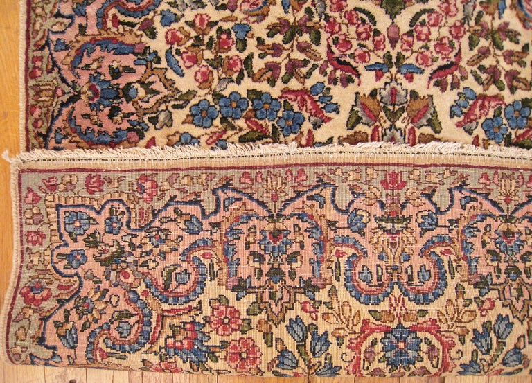 Antique Persian Kerman Oriental Rug, in Small Size, with Ivory Field ...