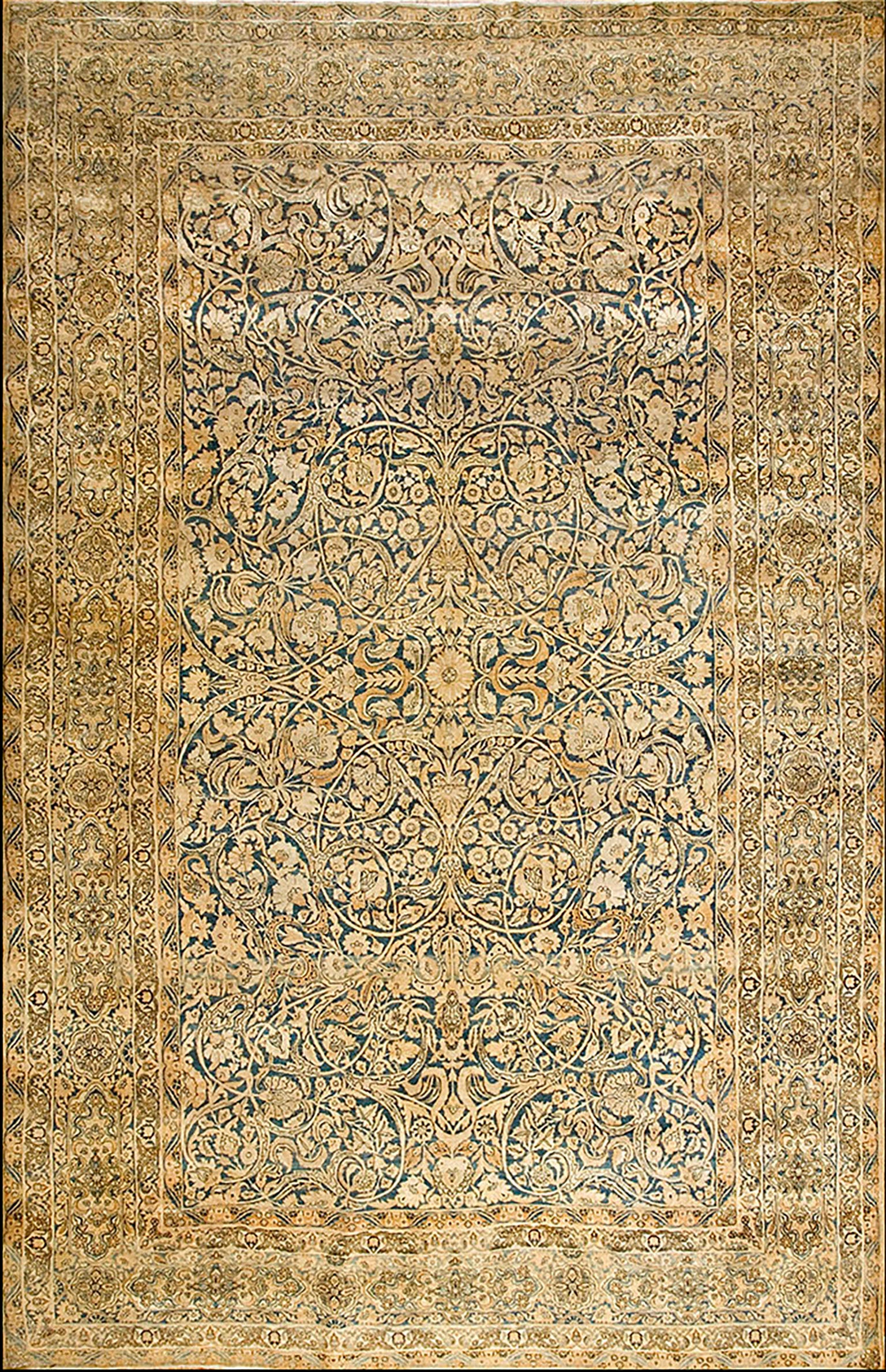 Handwoven Antique Persian Kerman Rug, circa 1960 in Blue with Rose and ...