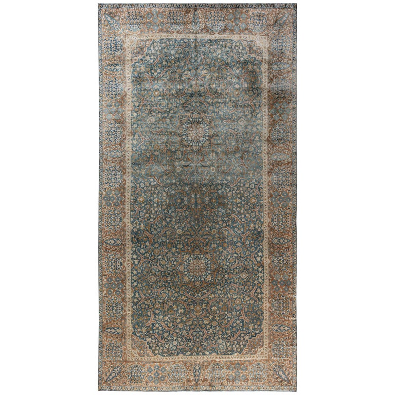 Authentic Persian Kirman Green Blue Brown Handmade Wool Rug by Doris ...