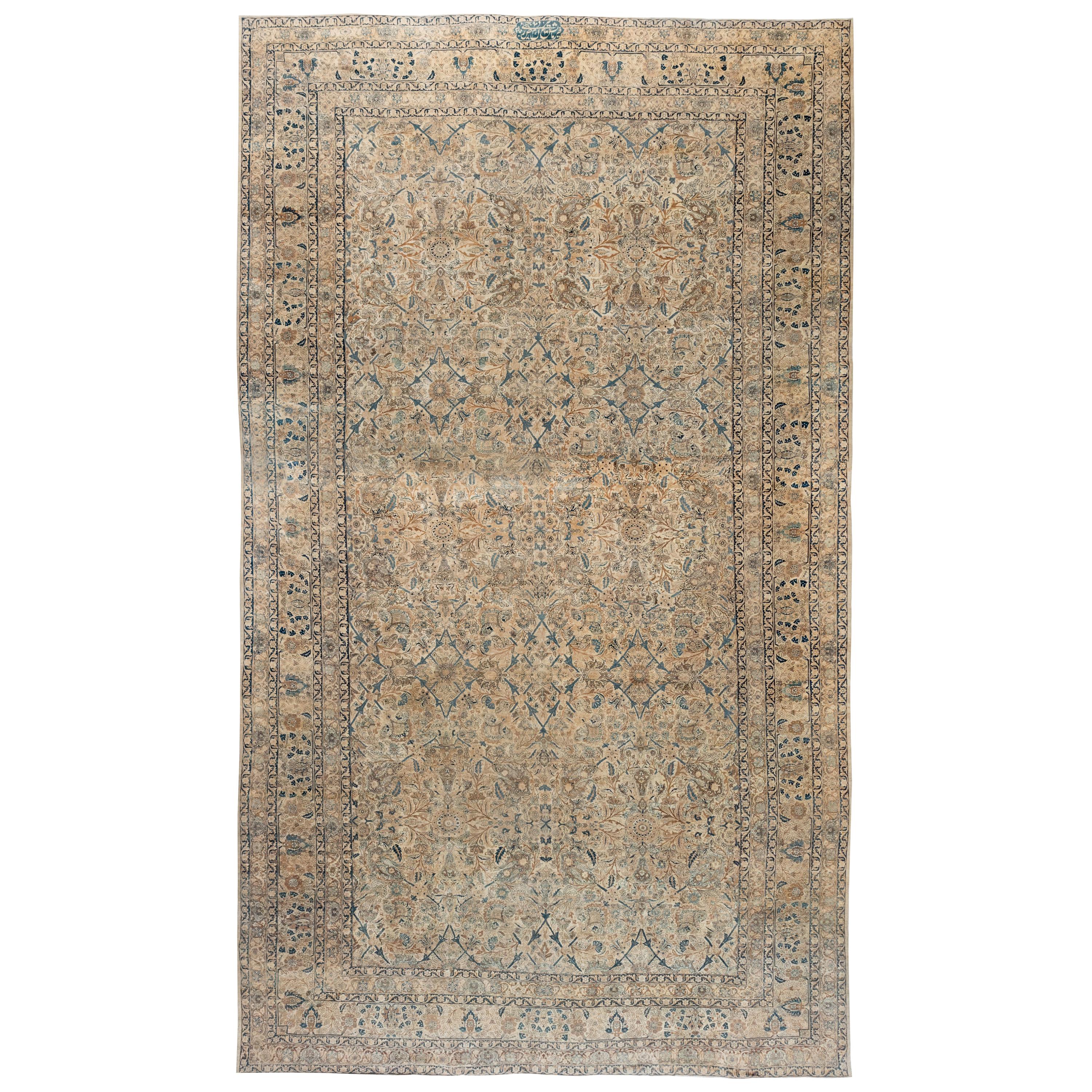 Authentic Persian Kirman Beige, Blue Handmade Wool Rug by Doris Leslie ...