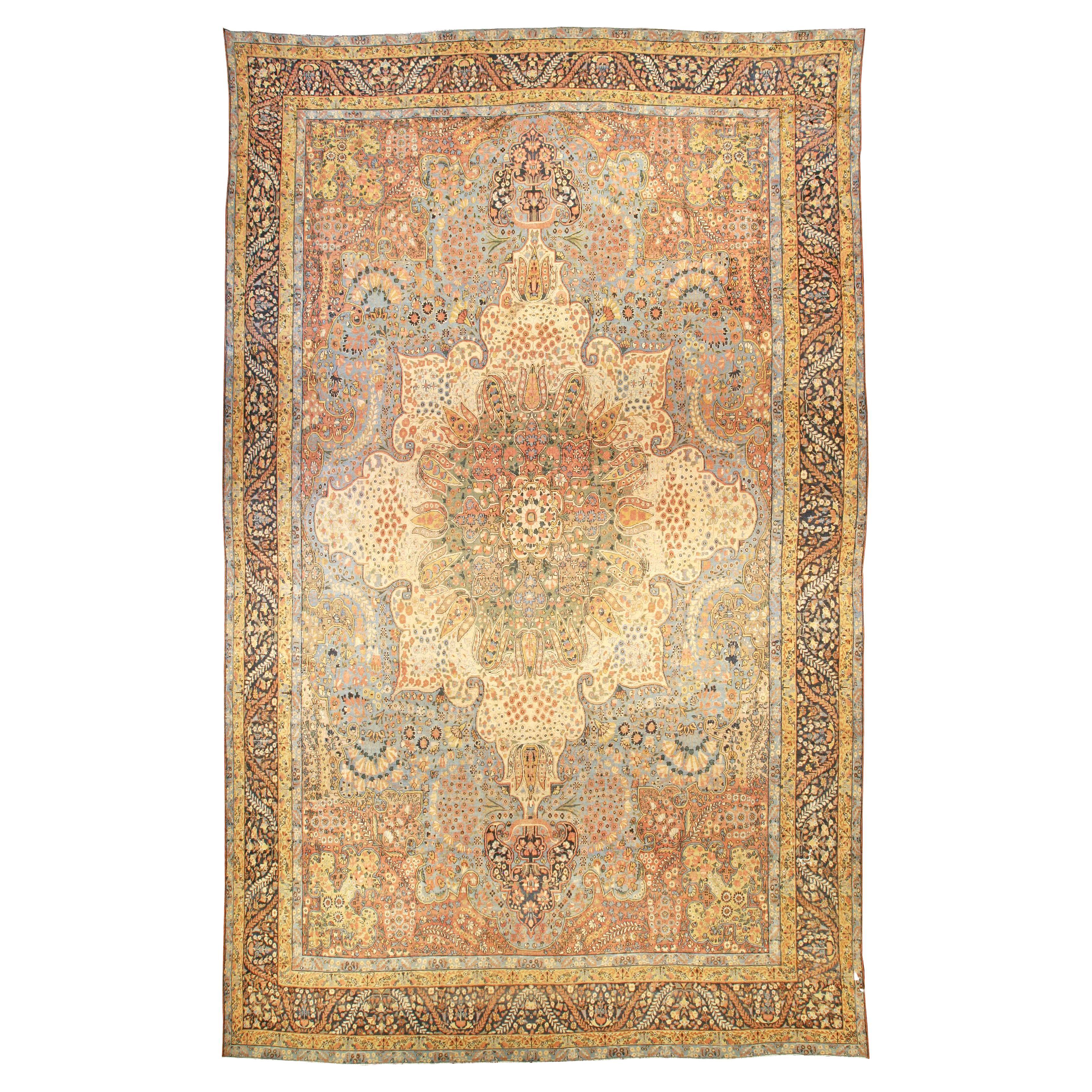 Antique Kirman Rug with Damask Rose Motifs at 1stDibs