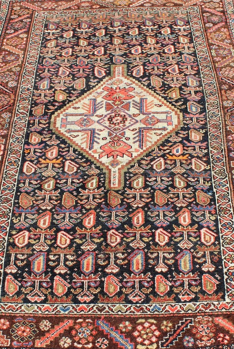 Antique Persian Kurdish Colorful Rug with Medallion and Geometric ...