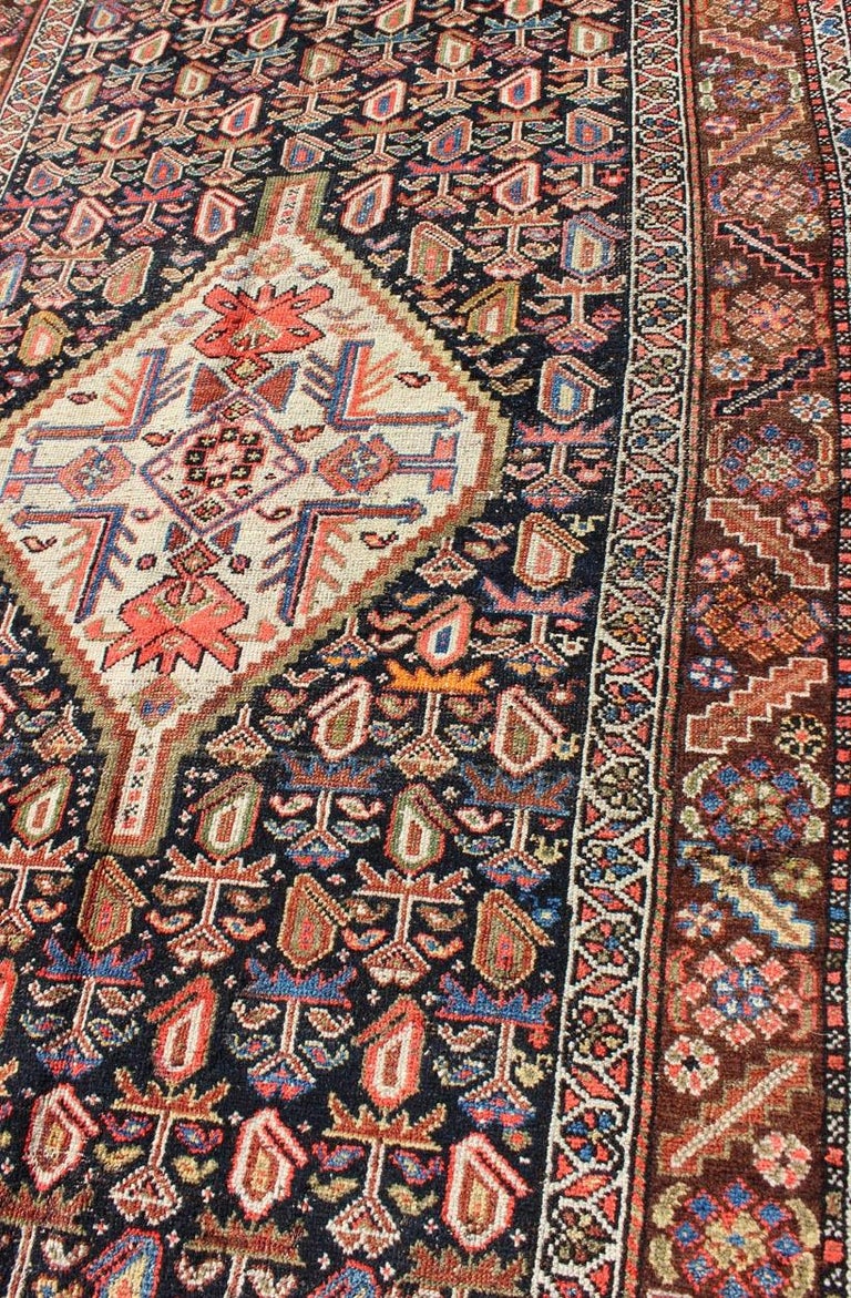 Antique Persian Kurdish Colorful Rug with Medallion and Geometric ...