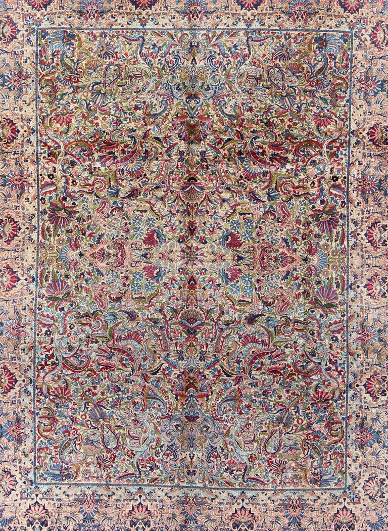 Colorful Antique Persian Kerman Rug in Blue, Green, Red and Multi ...