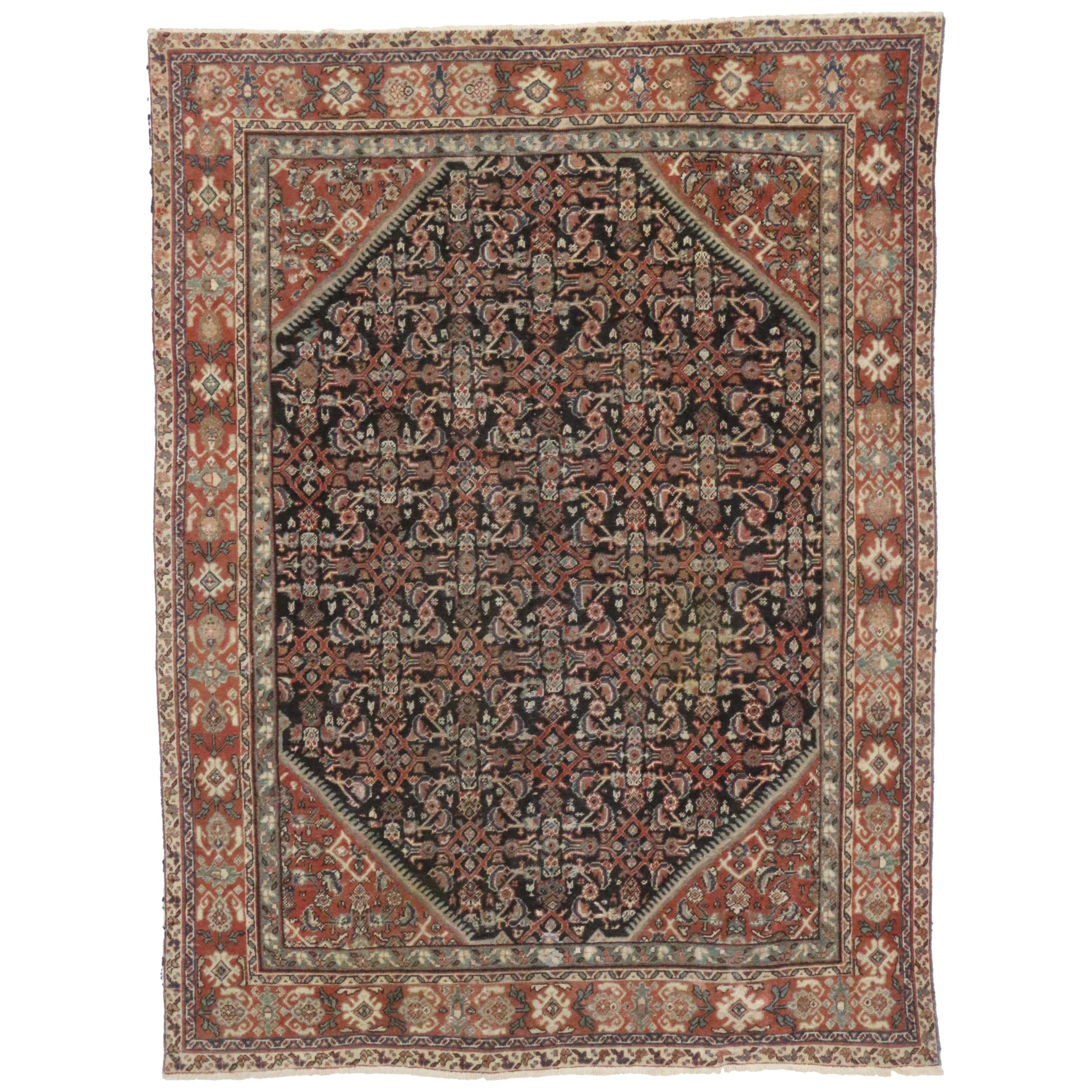 Vintage Persian Mahal Area Rug with Modern Rustic Style For Sale at 1stDibs