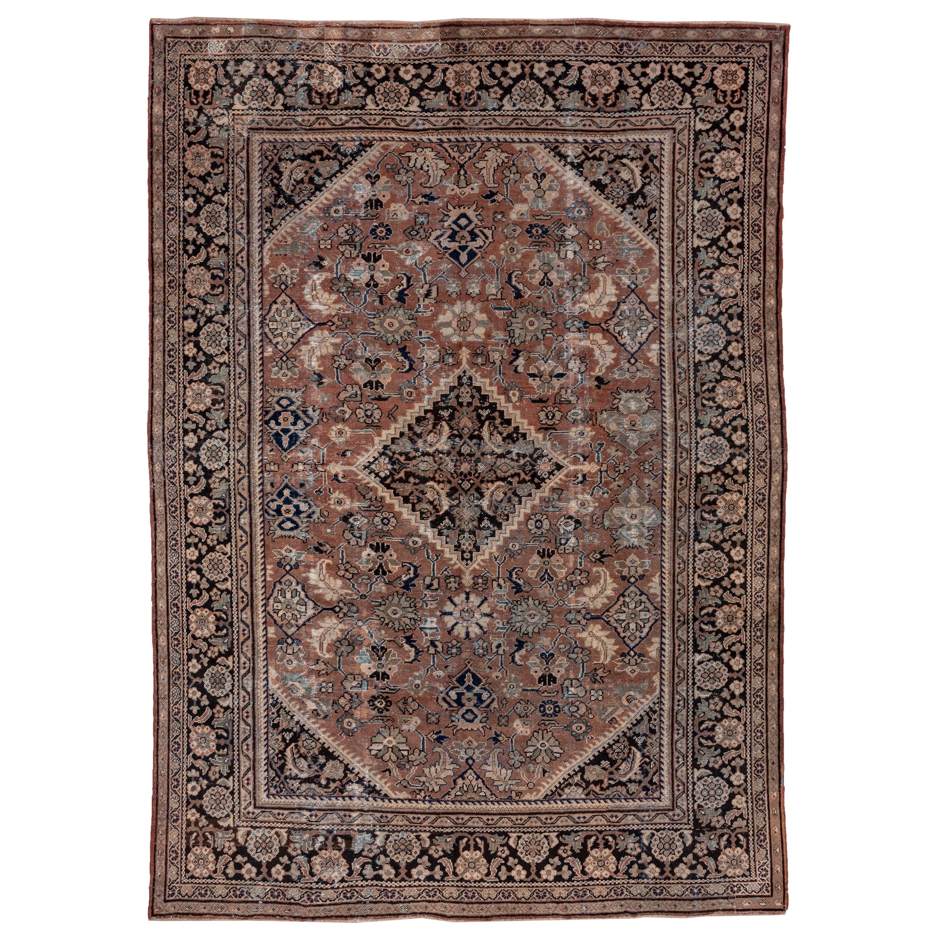 Antique Persian Mahal Carpet, Rust Field, Dark Navy and Black Borders ...