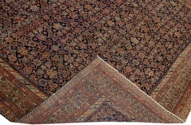 Antique Persian Mahal Handmade Blue and Rust Wool Rug with Mina Khani ...