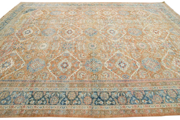 Antique Persian Mahal Handmade Floral Pattern Rusted Wool Rug For Sale ...