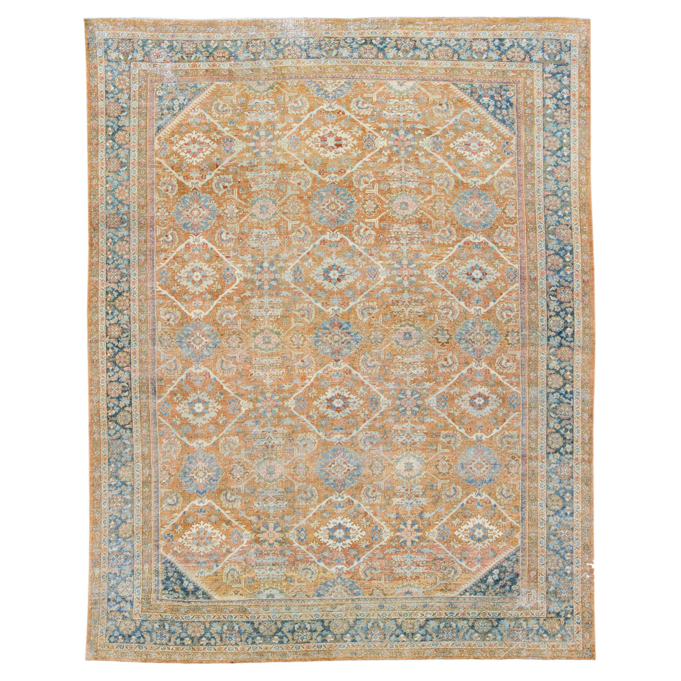 19th Century Antique Green Persian Mahal Handmade Floral Wool Rug For ...