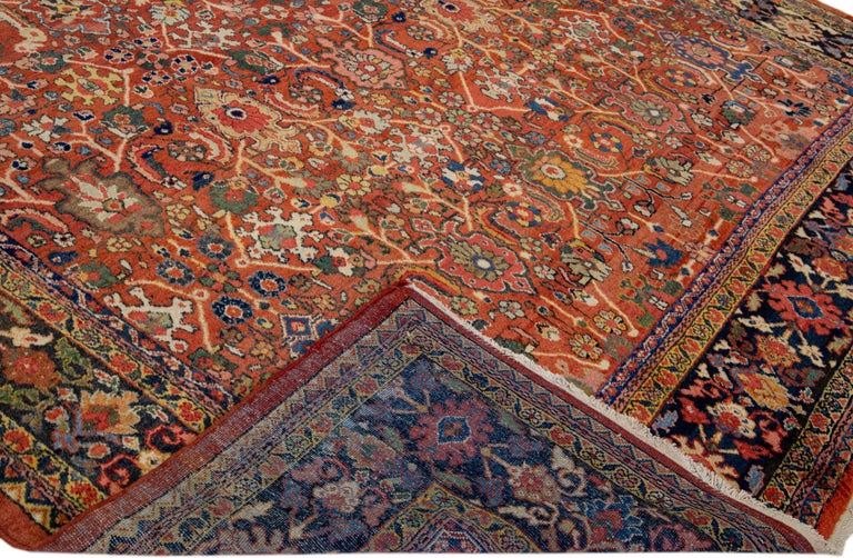 Antique Persian Mahal Handmade Rust Wool Rug with Allover Floral Motif ...