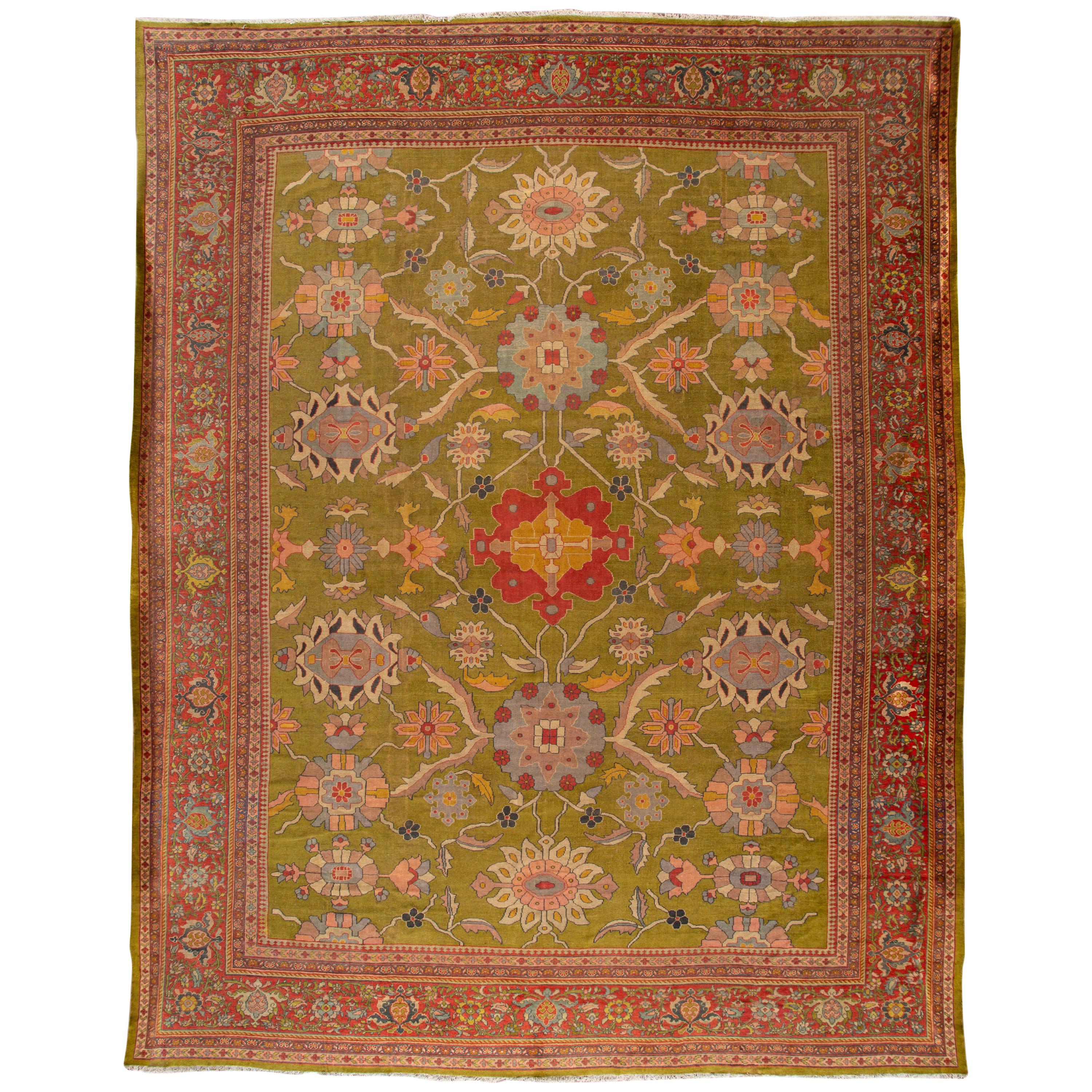 Rust Antique Persian Mahal Handmade Geometric Floral Pattern Wool Rug ...